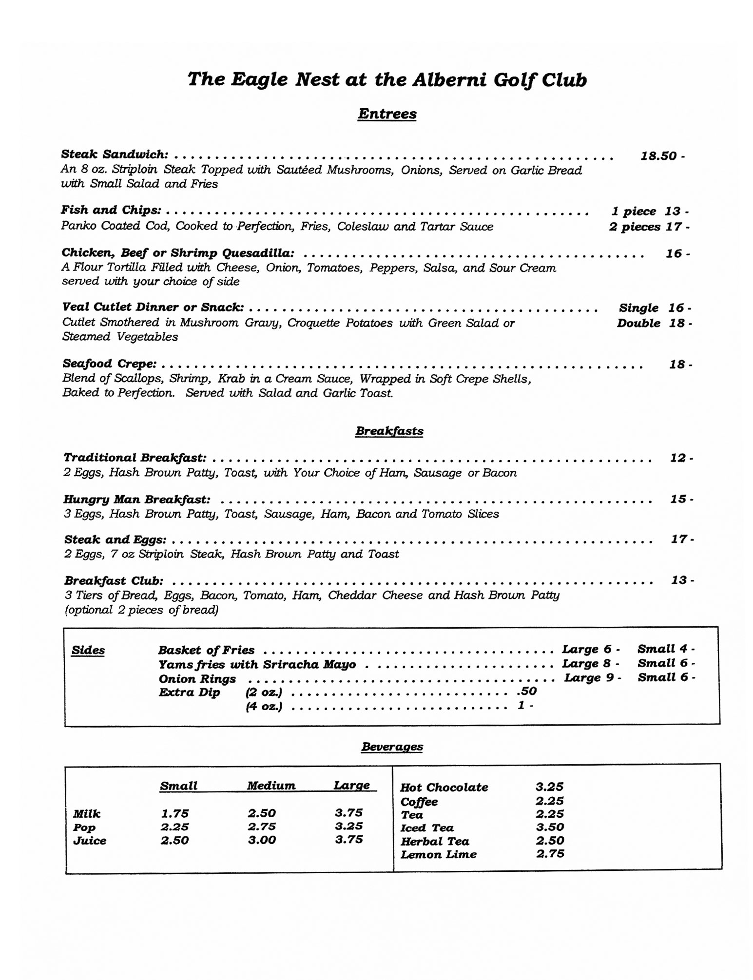 Eagle's Nest Restaurant + Bar - Alberni Golf Club