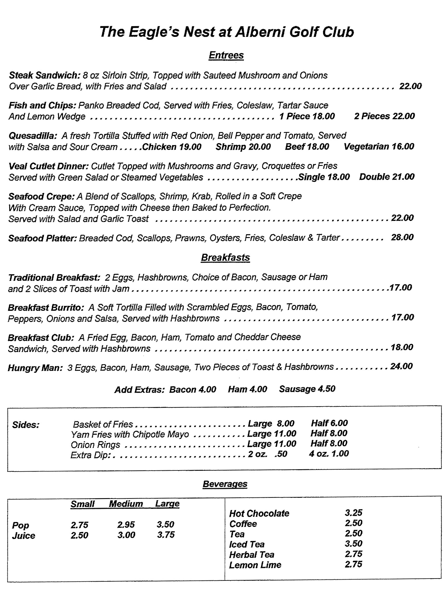 Eagle's Nest Restaurant + Bar - Alberni Golf Club